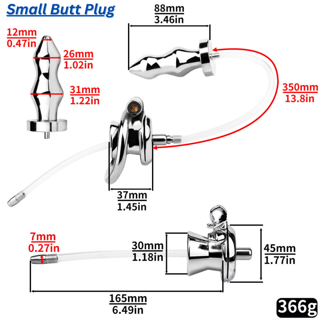 Flat Inverted Chastity Cage with Silicone Urethral Catheter and Butt P ...