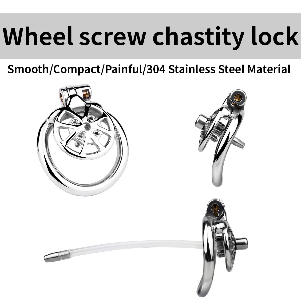 Spiked Flat Chastity Cage with Metal/Silicone Catheters Small Metal ...