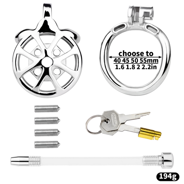 Spiked Flat Chastity Cage with Metal/Silicone Catheters Small Metal ...
